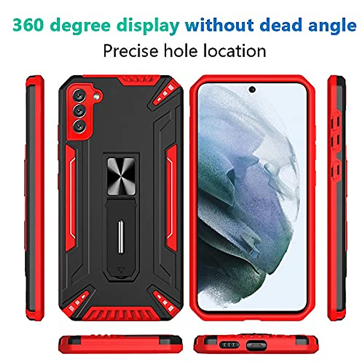 Samsung S21 FE Case, Samsung Galaxy S21 FE Case, with HD Screen Protector, [Military Grade] Ring Kickstand Hard PC Soft TPU Shockproof Protective Cases for Samsung Galaxy S21 FE (Red)