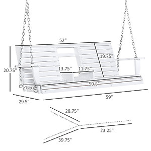Outsunny 3-Seater Wooden Porch Swing, Patio Swing Bench with Folding Coffee Table, Cup Holders and Chains Included, 440lbs Weight Capacity, Natural
