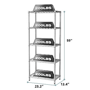 SINGAYE 5 Tier Adjustable Storage Shelf Metal Storage Rack Wire Shelving Unit Storage Shelves Metal 660Lbs Capacity 23.6" L x 14" W x 59.1" H for Pantry Closet Kitchen Laundry Silver