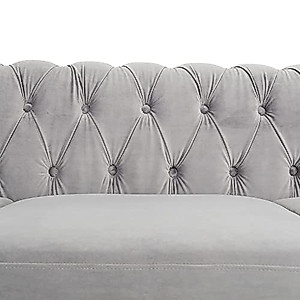 ONCIN Velvet Chesterfield Sofa, 84'' Modern Tufted 3 Seater Couch with Scroll Arms and Wood Legs for Living Room Bedroom (Gray), Grey Velvet, 84 In Chesterfield Sofa