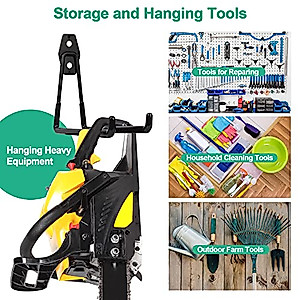 4 Pack Garage Hooks, Wall Hooks Heavy Duty, with 2 Extension Cord Storage Straps, Bike Hooks for Hanging Garage Wall, Garden Lawn Tools, Ladder, Hose Storage Rack Organizer