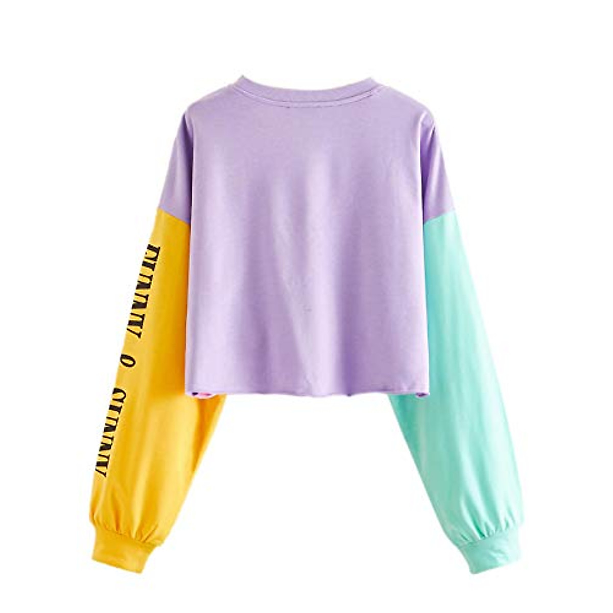 SweatyRocks Women's Pullover Letter Print Color Block Long Sleeve Crop Top Sweatshirt Multi-1 Small