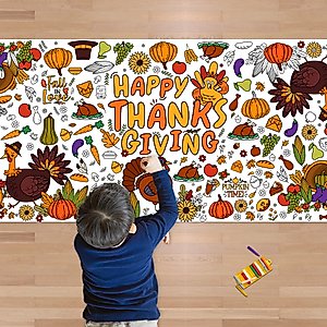 OHOME Thanksgiving Giant Coloring Poster/Tablecloth-Thanksgiving Crafts for Kids-30 x 72 Inches Jumbo Paper Coloring Banner Thanksgiving Games Activities for Kids Gifts - Thanksgiving Decorations