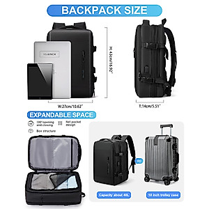 VECAVE Travel Backpack for Women Men Black Carry On Backpack,Expandable Airline Airplane Approved Weekenders Backpack,Fit 15.6 Inch Laptop Waterproof 40L Travel Backpack