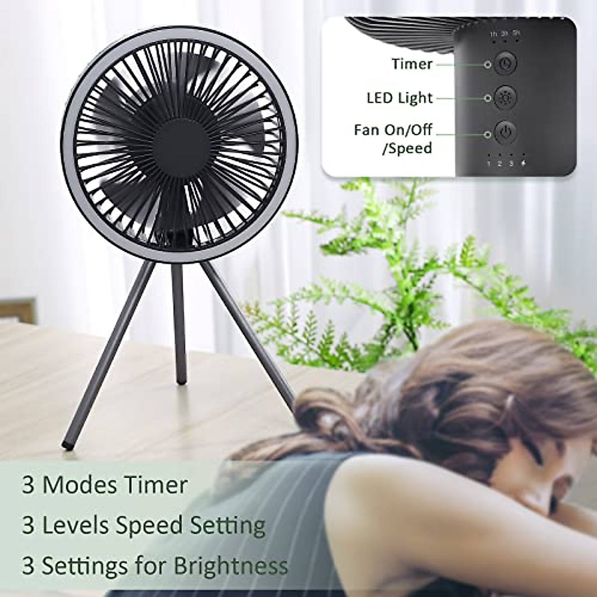 Depulat Battery Operated Fan, 10000mAH Rechargeable Portable Fan, Built-in Hanging Ring, Tripod, Camping Fans For Tents，Suitable For Home, Office, Emergency Power Outage, Shelter.