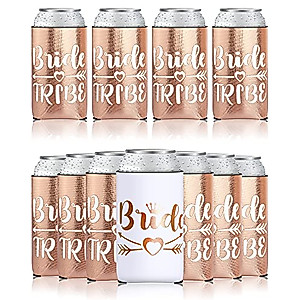 Bachelorette Party Decorations-1 White Bride Wedding Can Cooler and 10 Rose Gold Bride Tribe Can Coolers Bachelorette Party Supplies for Wedding,Bridal Shower Party, Bride Tribe Gifts (11pcs)