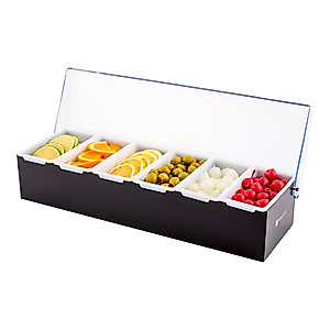 Restaurantware Stainless Steel Condiment Dispenser with 6 Plastic Tray Compartments and Clear Lid: Perfect for Bars Ice Cream Shops and Coffee Buffets - Easy to Use Garnish Server Station - 1-CT