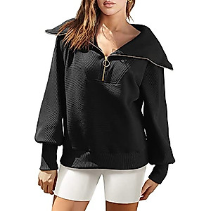 ANRABESS Womens Oversized Half Zip Pullover Sweatshirts Long Sleeve Lapel 1/4 Quarter Zip Up Hoodie Sweater 2023 Trendy Teen Girls Fall Y2k Clothes 808heise-M Black