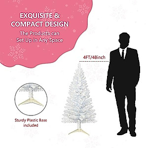 4ft Lighted Artificial White Christmas Tree, Not Pre-lit White Tinsel Pine Trees with Lights, Ideal for Ideal for Home, Office, and Xmas Party Décor - Includes Stand