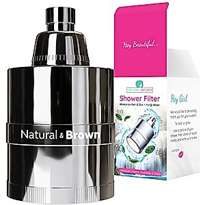 Natural & Brown Shower Filter - Natural Hair & Skin Product for Women, Moisturize, Detangler, Anti Shrinkage, Skin Eczema Approved, Purifies for Hard Water, Removes chlorine Chloramine, Vitamin C