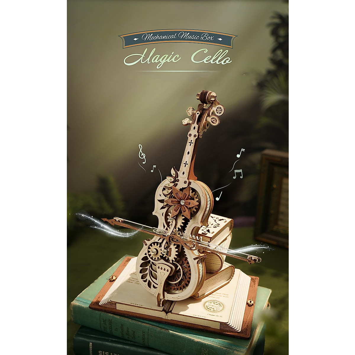 ROBOTIME AMK63 Magic Cello Adults 3D Puzzles -3D Wooden Puzzles for Adults - Wooden Music Box Puzzle to Build - Unique Music Gift Hobby Kits