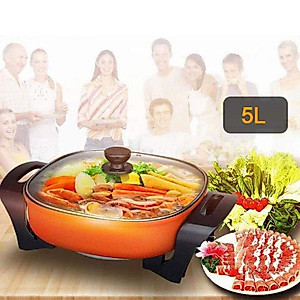 KJHD Orange Frying Pan, Non-stick Deep Dish Heavy Duty Electric Skillet with Tempered Glass Vented Lid and Easy-Pour Spout, Dishwasher Safe