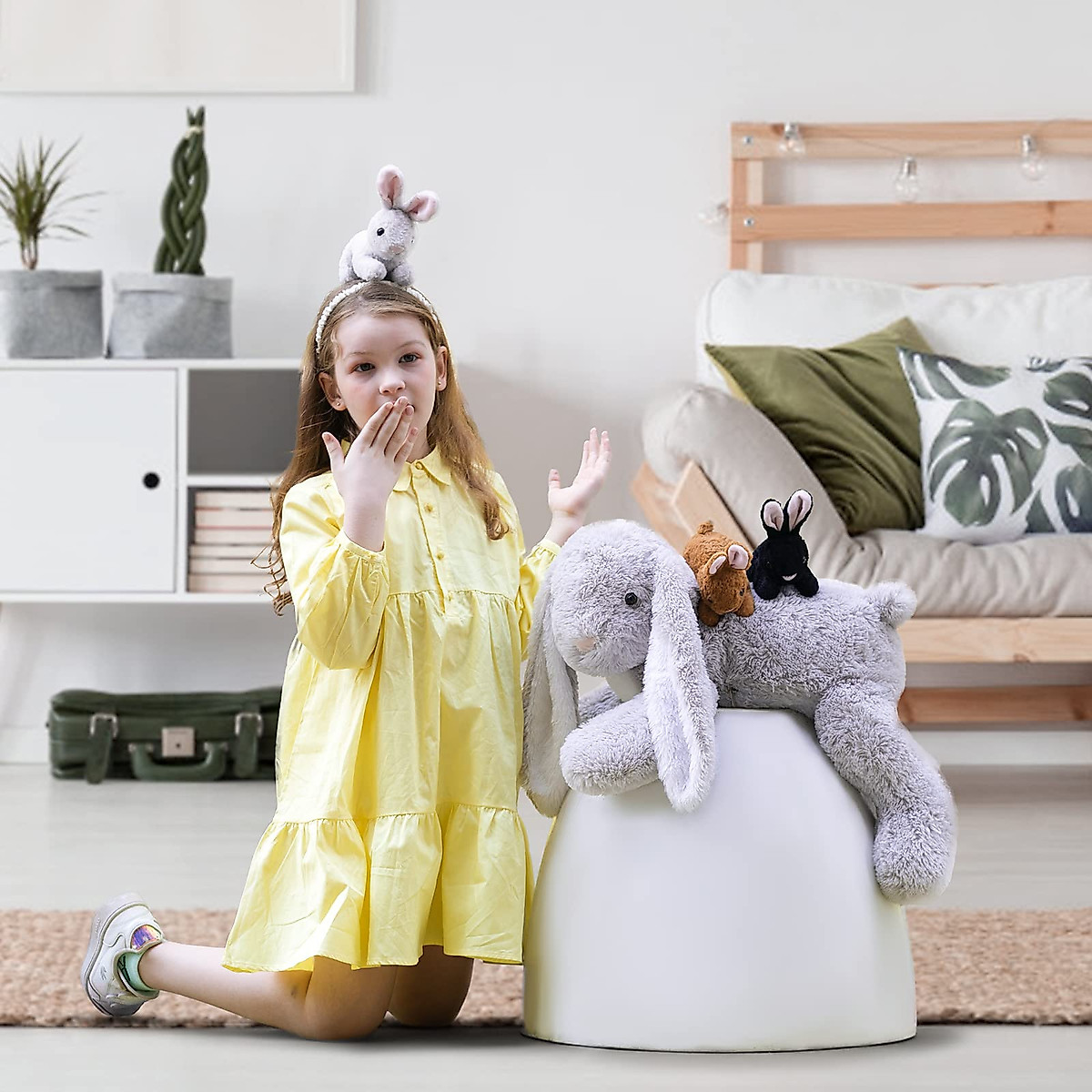 BENINY 4Pcs Bunny Stuffed Animal - 24"" Large Stuffed Bunny Rabbit Plush Toy Gifts for Kids - Cuddly Mommy Bunny Surprise with 3 Small Bunnies