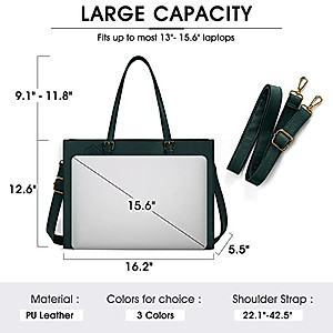 Laptop Bag for Women 15.6 Inch Laptop Tote Bag Leather Waterproof Work Bags Professional Business Office Computer Briefcase Large Capacity Shoulder Bag Dark Green