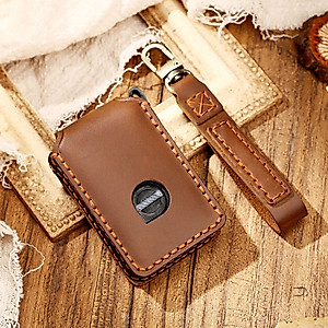 SANRILY Leather Key Fob Cover for Volvo XC60 XC90 S90 V90 2019 2020 2021 Keyless Entry Remote Keychain Holder Full Protection Key Case Shell Brown