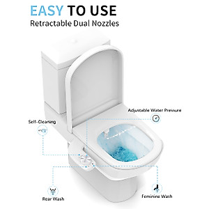 Livilord Bidet Attachment for Toilet, Non-Electric Retractable Self-Cleaning Nozzle for Existing Toilets, Bidet Toilet Seat Attachment with Pressure Controls for Frontal & Rear Wash