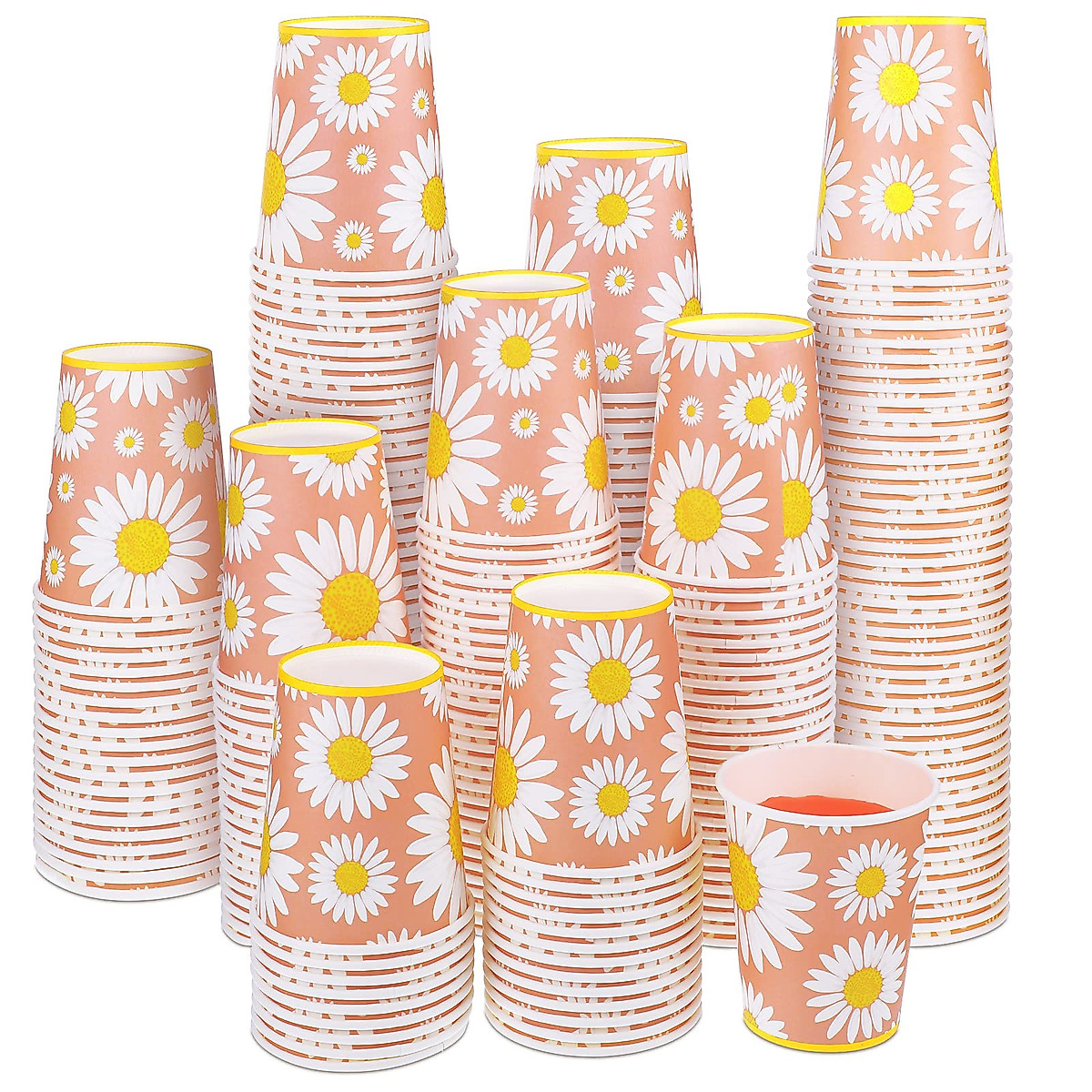 100 Pcs Disposable Cups Daisy Flower Boho Paper Cups 9 oz White Daisy Party favors Cold Beverage Drinking Supplies Summer Spring Wedding Birthday Bridal Shower Travel