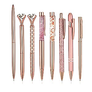 KINBOM 8 PCS Rose Gold Ballpoint Pen Set, Metal Cute Pens for Women, Rose Gold Office Supplies for Writing