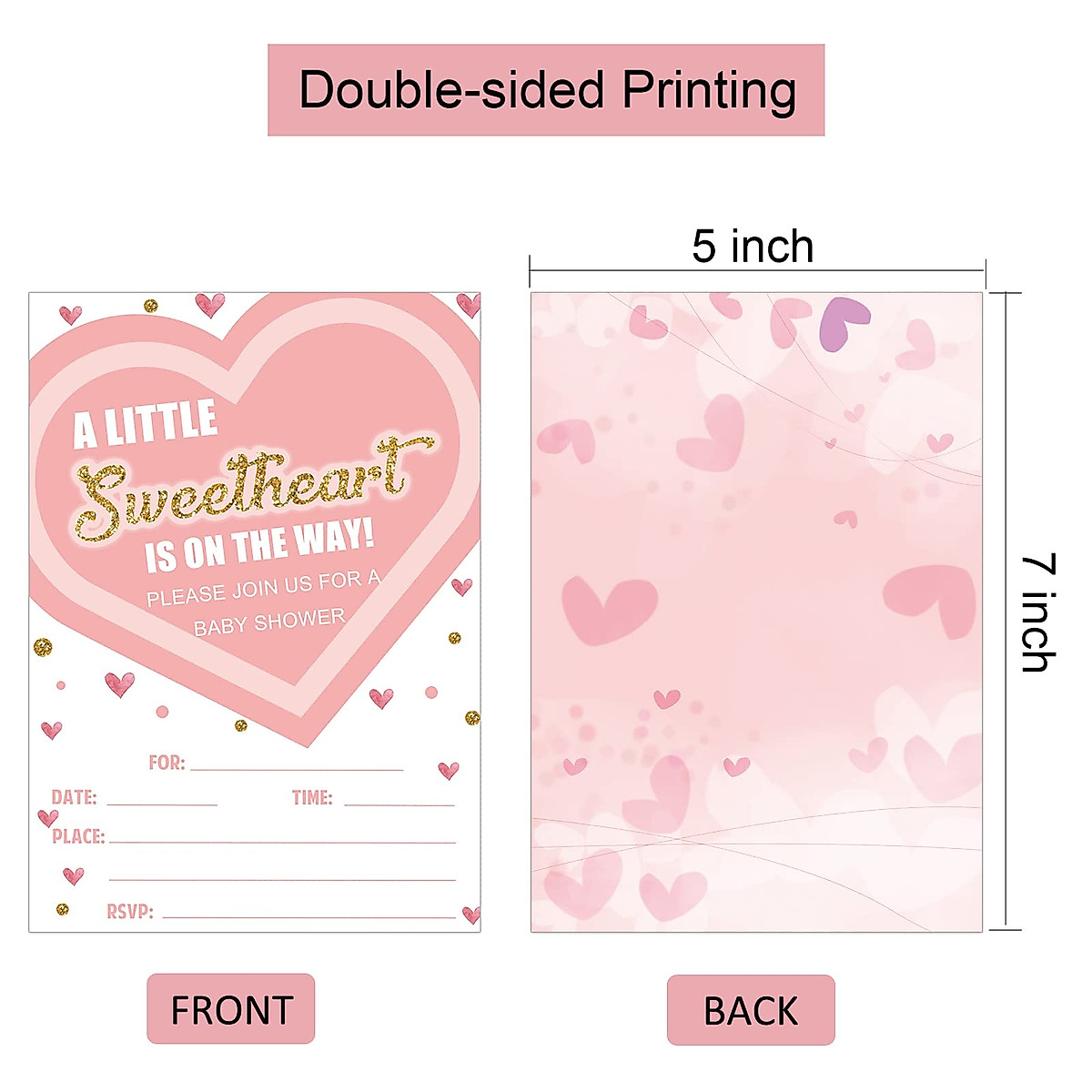 25 Sweetheart Baby Shower Invitations for Girls, Pink Baby Shower Invites with Envelopes, A Little Sweetheart is on the Way Baby Shower Fill-in Invitations Cards