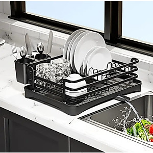 1pc Dish Drying Rack, Space-Saving Dish Rack, Dish Racks for Kitchen Counter, Durable Stainless Steel Kitchen Drying Rack with A Cutlery Holder, Drying Rack for Dishes, Knives, Spoons, and Forks