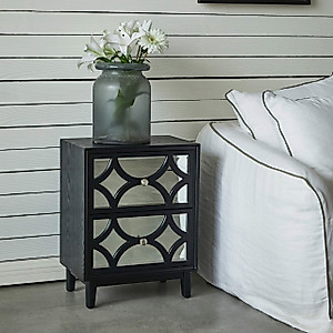 COZAYH Modern Contemporary Nightstand, 2-Drawer Front Mirror Nightstand, for Small Spaces, Bedroom, Black