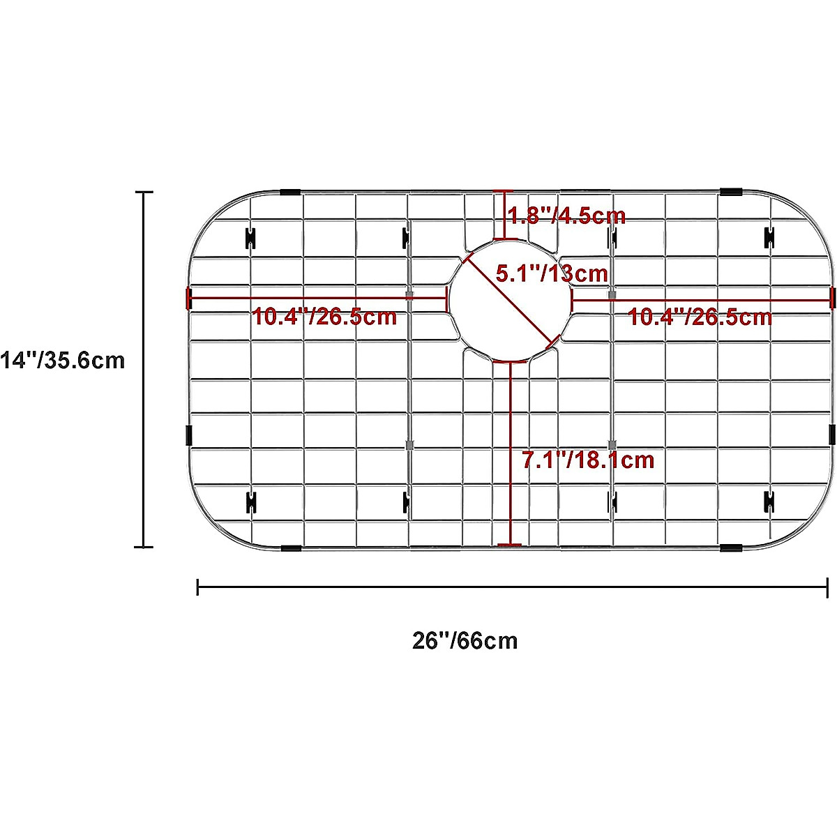 SANNO Sink Grid Sink Protector Grid 26"L X 14"W Kitchen Sink Protector Bottom Grid with Corner Radius Rear Drain Hole, 304 Stainless Steel for Kitchen Sink Grate