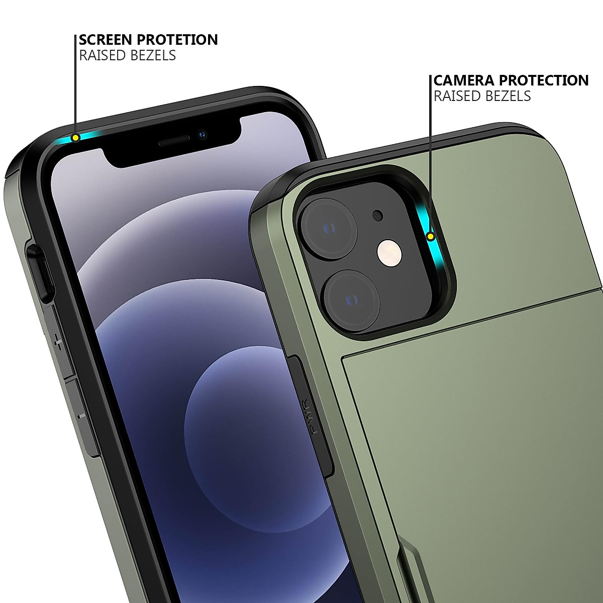 Nvollnoe for iPhone 12 Mini Case with Card Holder Heavy Duty Protective Dual Layer Shockproof Hidden Card Slot Slim Wallet Case for iPhone 12 Mini for Men&Women(Green)