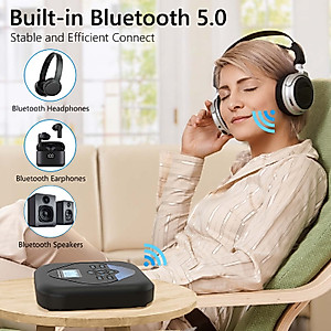 MONODEAL CD Player Portable,Bluetooth CD Player with Speakers,Rechargeable Walkman CD Player for Car and Home,Small Anti-Skip CD Player with Dual Headphone Jacks,WAV/FLAC/MP3/CD Compatible