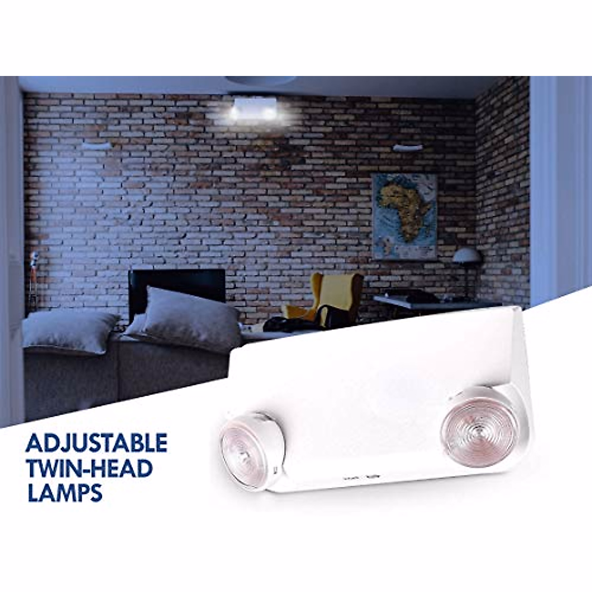 LABORATE LIGHTING Emergency Lights LED with Backup Battery, with Adjustable Heads, Commercial or Industrial Use, Pack of 2, Rechargeable Light Bulb, Indoor Hallway or Room Safety for Residential,
