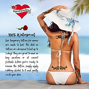 Temporary Tattoo Factory Tramp Stamp Tattoos, Long Lasting - Sexy, Realistic Fake Adult Temporary Tattoos for Women's Hip, Lower Back, Thigh, Arm Tramp Stamp - (16 Pack)