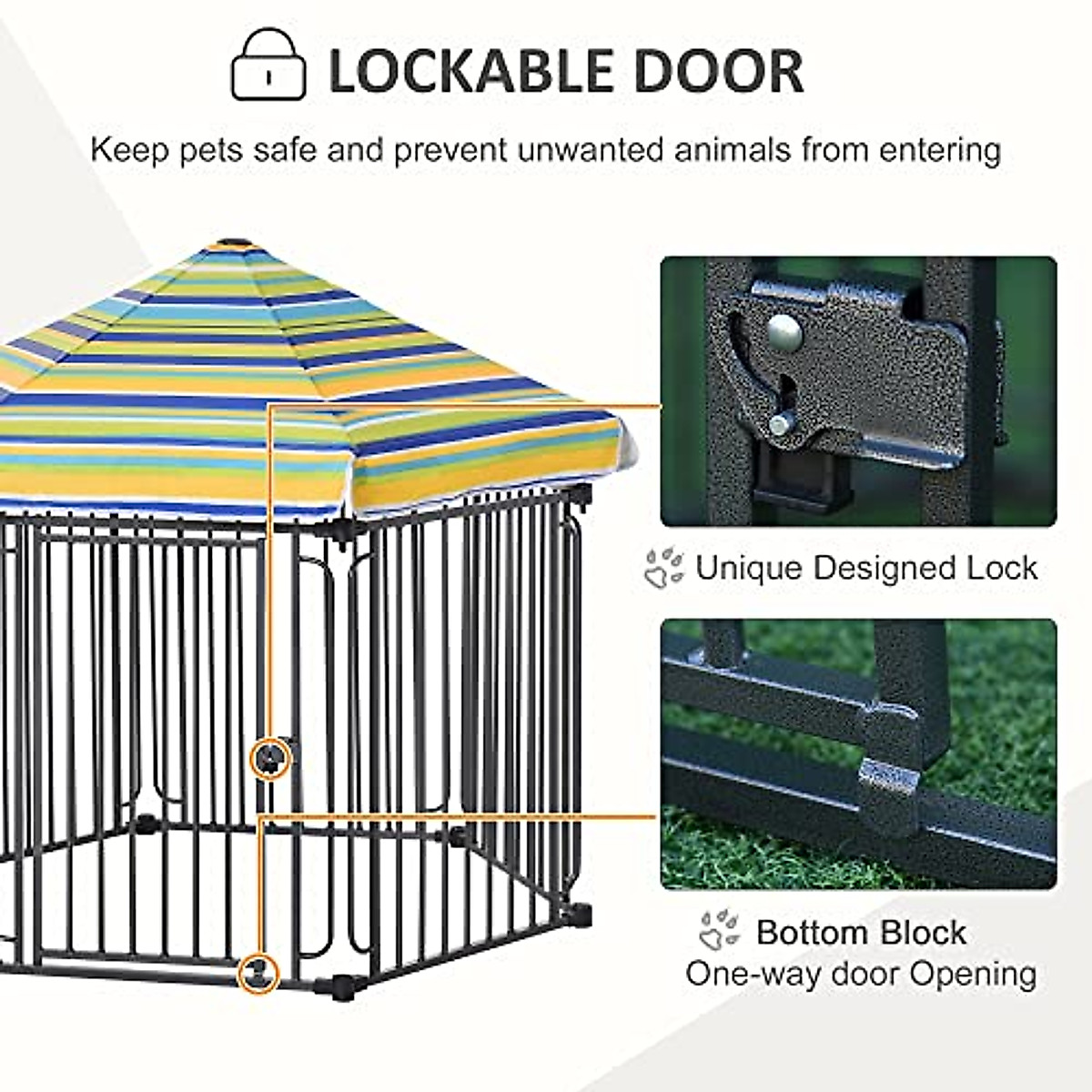 PawHut 48" x 41" Heavy-Duty Metal Dog Playpen, Outdoor Pet Cage Kennel, Puppy Exercise Fence Barrier with Weather-Resistant Polyester Roof, Locking Door, & Metal Frame