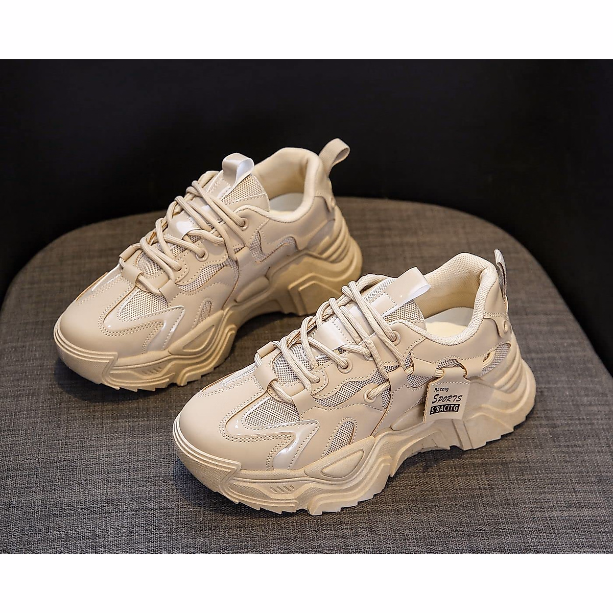 VAXAV Women's Fashion Breathable Mesh Platform Sneakers Casual Jogging Walking Shoes Size 6 Khaki