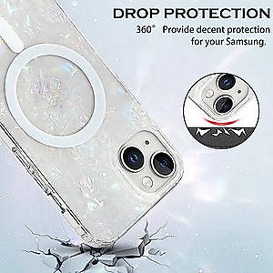 YINLAI Case for iPhone 14 / iPhone 13 [Compatible with MagSafe] Magnetic Slim Glitter Bling Sparkly Pearl Mother-of-Pearl Seashell Women Girly Soft Shockproof Protective Phone Cover 6.1 Inch, White