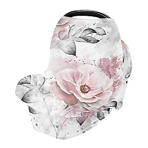 Nursing Cover Breastfeeding Scarf Pink Flowers Roses and Leaves on White(1) Baby Car Seat Covers Soft Breathable Infant Carseat Canopy Stroller Cover for Boys Girls