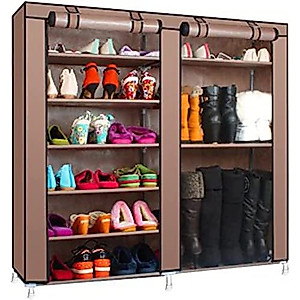 Shoe Rack Storage Organizer, Double Rows 9 Lattices Free Standing Shoe Organizer Portable Boots Rack Shoe Cabinet with Dustproof Nonwoven Fabric Cover for Entryway Home Living Room