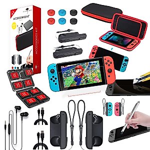 Switch 14 in 1 Accessories Kit Compatible with Nintendo Switch, Bundle with Mini Charging Grip, Headphone, Carry Bag, Screen Protector, Game Card Storage, Stylus, 6 Thumb Grips