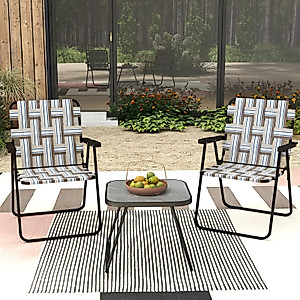 GYMAX Folding Chair, Patio Lawn Chair Set with Armrest, Indoor/Outdoor 2 Pack Webbed Lightweight Dinning Chair, Portable Beach Chair for Outside, Poolside, Backyard (Coffee, 2)