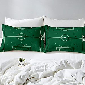 Football Field Duvet Cover Pitch Soccer Bedding Set Hand Drawn Sketch Comforter Cover For Kids Teen Boys Juvenile Summer Sports Games Bedspreads Cover Green Bed Decor With 2 Pillow Cases Queen Size