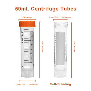 PEKYBIO 50ml Centrifuge Tubes Self-Standing Sterile Plastic Graduated Test Tube with Screw Cap, Pack of 25