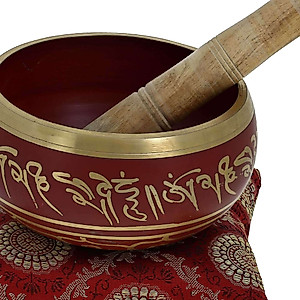 5 Inches Hand Painted Metal Tibetan Buddhist Singing Bowl Musical Instrument for Meditation with Stick and Cushion