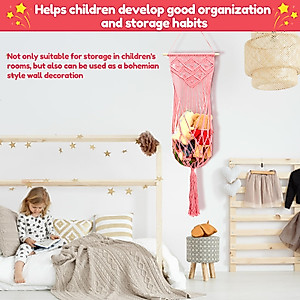 Stuffed Animal Storage Hammock Wall Hanging Toy Hammock Net Space Saving Stuffed Toy Hammock Handmade Toy Net Corner for Bedroom Nursery Basement Playroom (Pink)