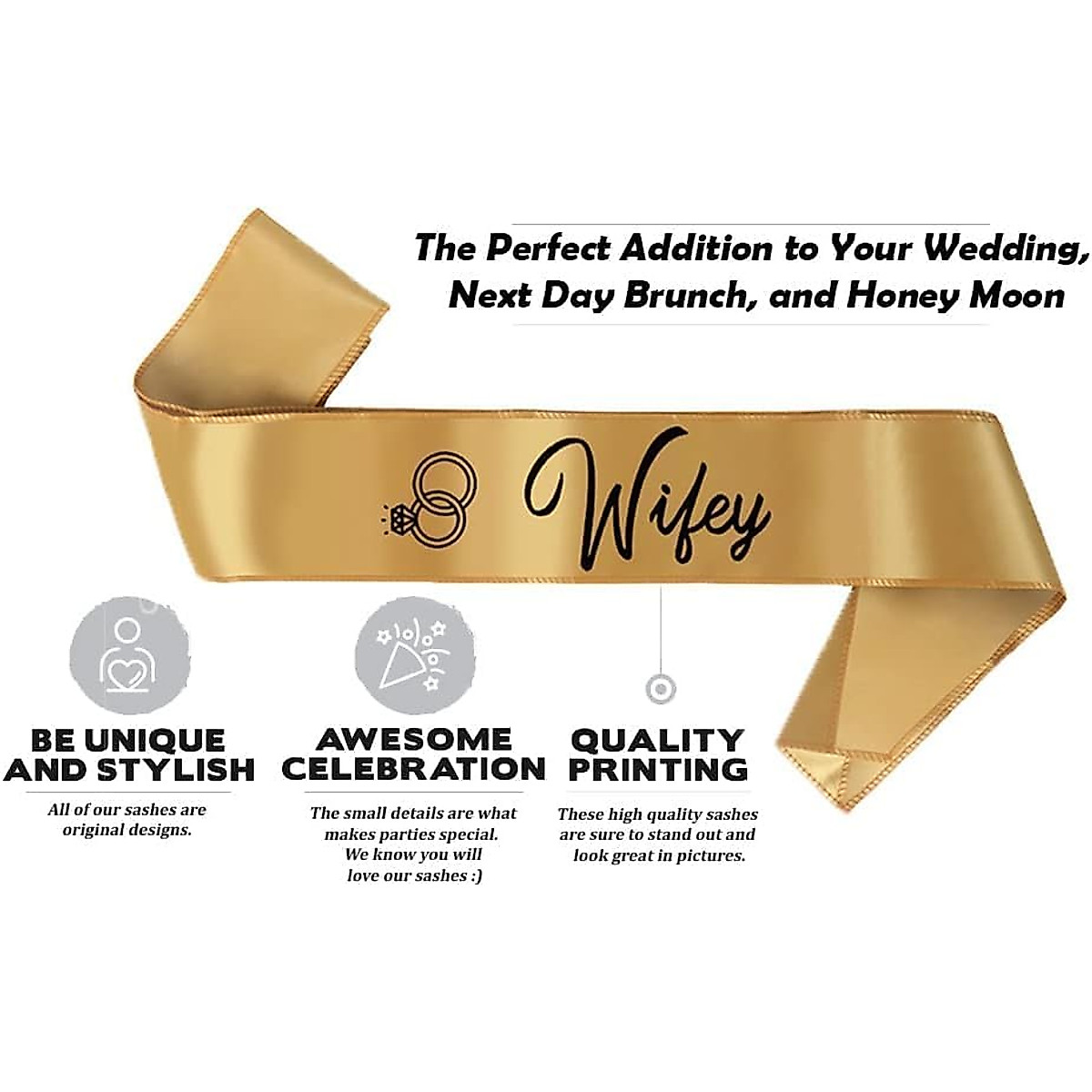 "Wifey" Sash Beige with Black Lettering & Cute Ring Image, Bride To Be Bachelorette Party Sash Bridal Shower Hen Decorations Party Favors Accessories, Funny Women Gifts engagement bridal shower