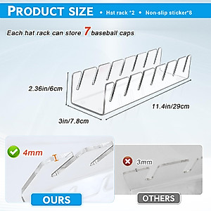 YLIDUMNIDO 2 Pack Hat Stand for Baseball Caps, No Install Acrylic Hat Organizer for 14 Baseball Caps,Clear hat storage for baseball caps,4MM Thick Hat Holder for Bedroom, Dresser,Closet,Hallway