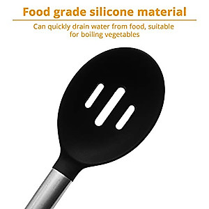 KUFUNG Silicone Slotted Serving Spoon, Stainless Steel Handle Nonstick Mixing Spoon, Heat resistant up to 480°F. Silicone Kitchen Cooking Utensils Non-Stick Baking Tool (Black)