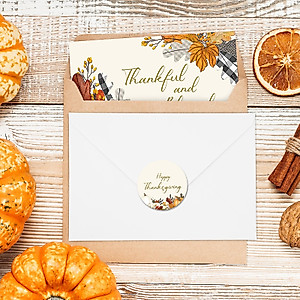 AnyDesign 36 Pack Fall Thanksgiving Greeting Cards Set Black and White Plaid Note Cards with Envelope and Sticker Pumpkin Maple leaves Blank Thank You Cards for Autumn Wedding Bridal Shower Birthday