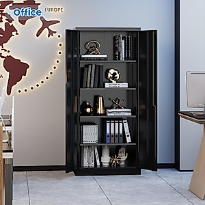 winbingon 71" Locking File Cabinet,Metal Storage Cabinet with 2 Doors and 4 Adjustable Shelves,Locking Tool Cabinet for Office,Home,Garage,Gym,School (Black),Requires Installation