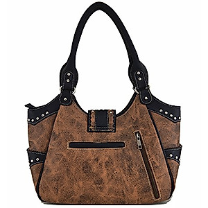 Western Style Berry Conchos Cowgirl Country Conceal Carry Purses Crossbody Handbags Women Shoulder Bags Wallet Set Brown