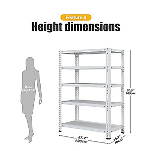 JINLIFORTOY Household Storage Rack, Adjustable Display Rack, Basement Balcony Storage Rack, Carbon Steel Storage Rack (White, 47.2 * 15.7 * 70.8in)