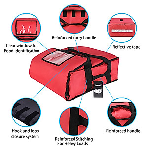 YOPRAL Pizza Delivery Bag Waterproof Easy Clean Aluminum Foil Insulated Food Warmer Bags Carry Pizza Warmer Hold 2-16" or 18" Pizza Boxes (Red, 20"X 19"X 5")