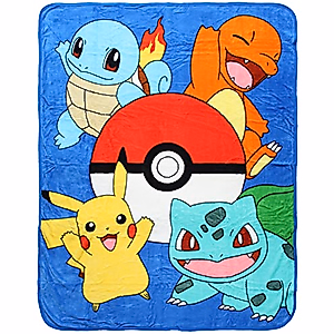Pokemon Friends Evolve Pikachu Charmander Bulbasaur Squirtle Micro Raschel Throw Blanket 48" x 60" Multicolored / One Size